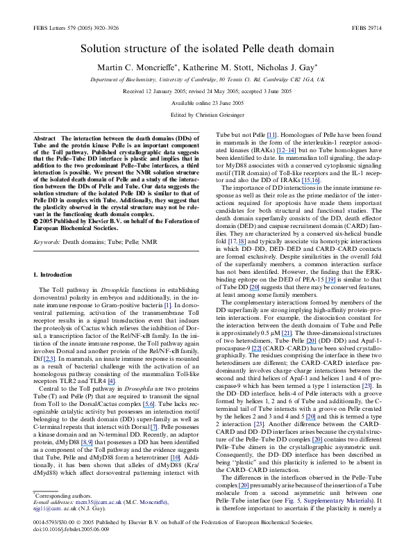 (PDF) Solution structure of the isolated Pelle death domain