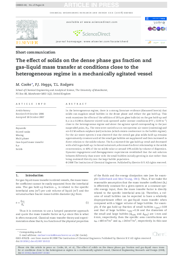 (PDF) The effect of solids on the dense phase gas fraction and gas ...