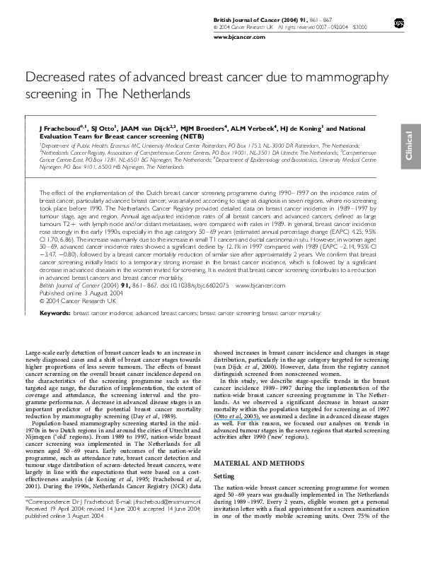 (PDF) Impact of mammographic screening and advanced cancer definition ...