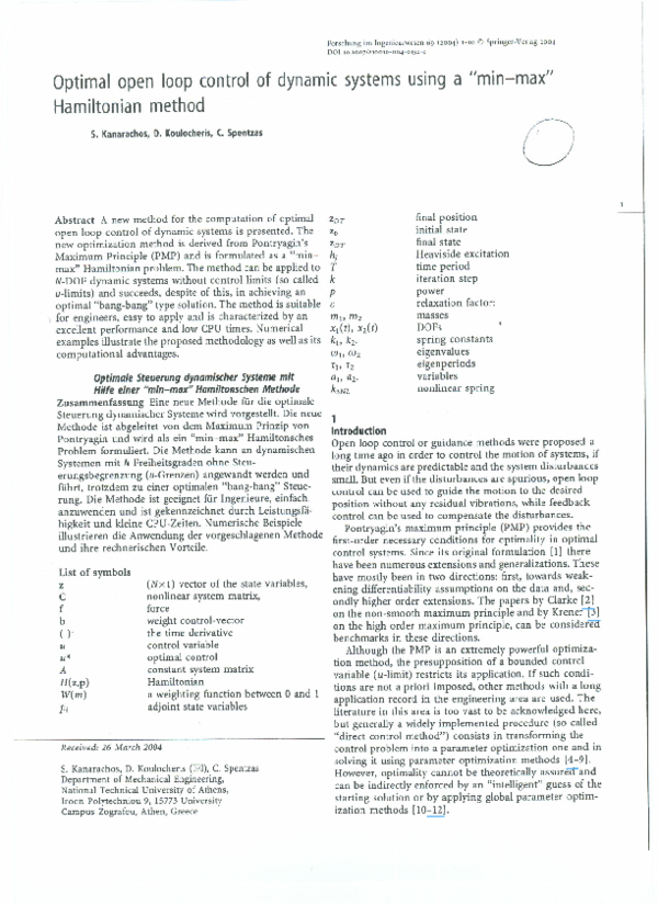 (PDF) Optimal open loop control of dynamic systems using a ?min?max ...