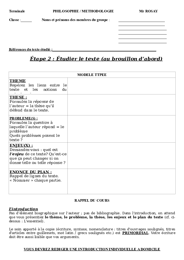 Fiche Aide Travail De Groupe Explication De Texte Etape 2 à