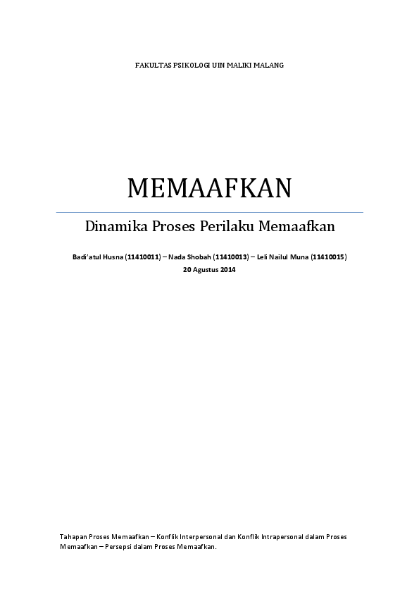 Dinamika Proses Perilaku Memaafkan