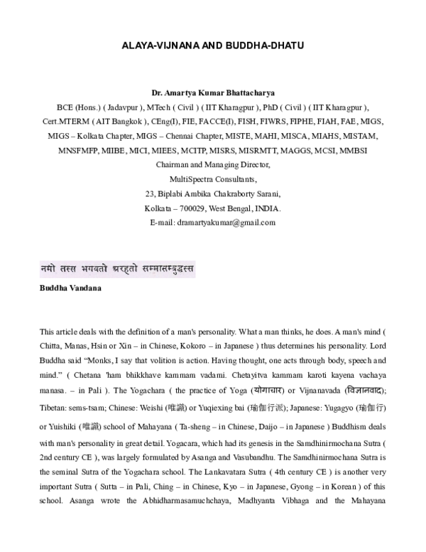 (PDF) ALAYA-VIJNANA AND BUDDHA-DHATU