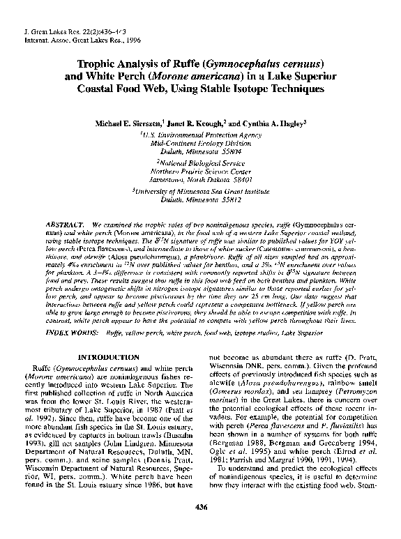 (PDF) Trophic Analysis of Ruffe (Gymnocephalus cernuus) and White Perch ...