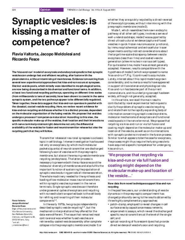 (PDF) Neurotransmitter release: fusion or [] kiss-and-run'?