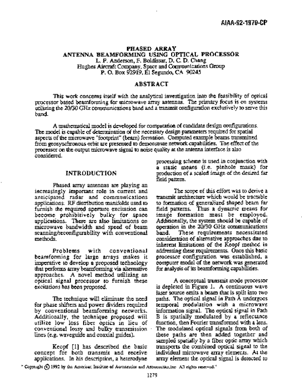 (PDF) Phased array antenna beamforming using optical processor