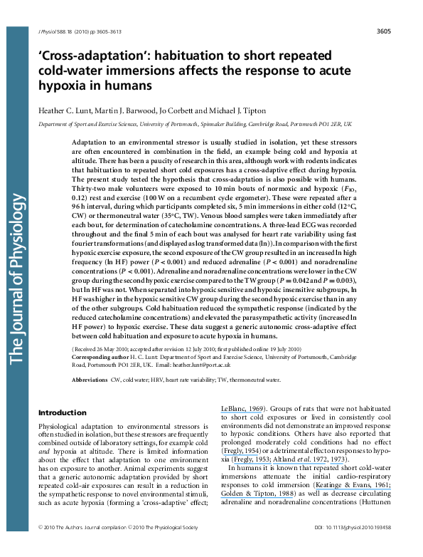 (PDF) Cross-adaptation" habituation to short repeated cold-water ...