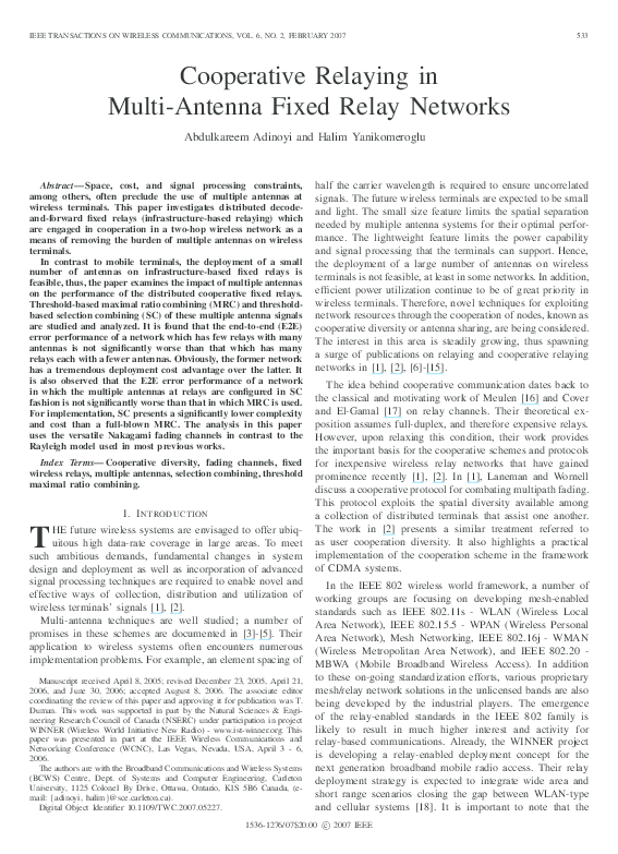 (PDF) Cooperative relaying in multi-antenna fixed relay networks