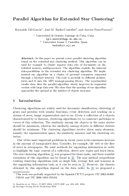 Pdf Parallel Algorithm For Extended Star Clustering