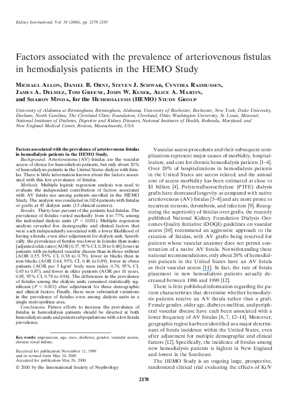 Pdf Factors Associated With The Prevalence Of Arteriovenous Fistulas