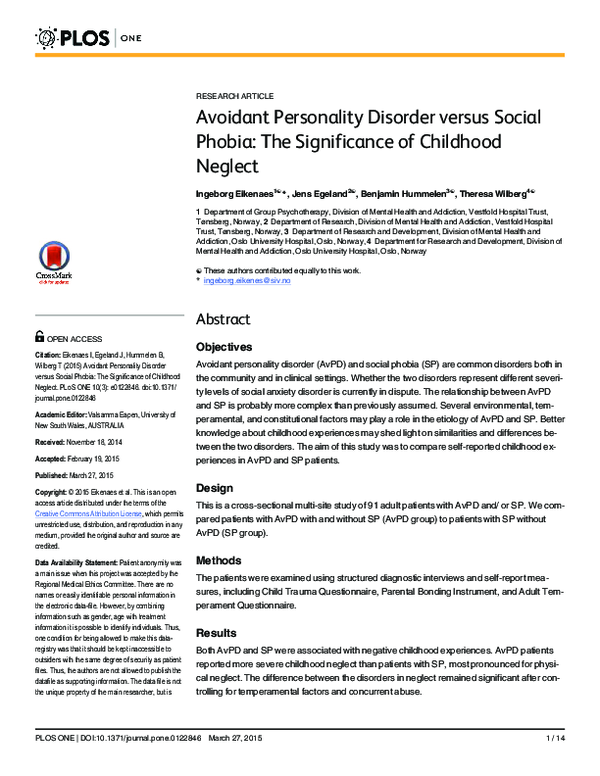 (PDF) Avoidant Personality Disorder versus Social Phobia: The ...