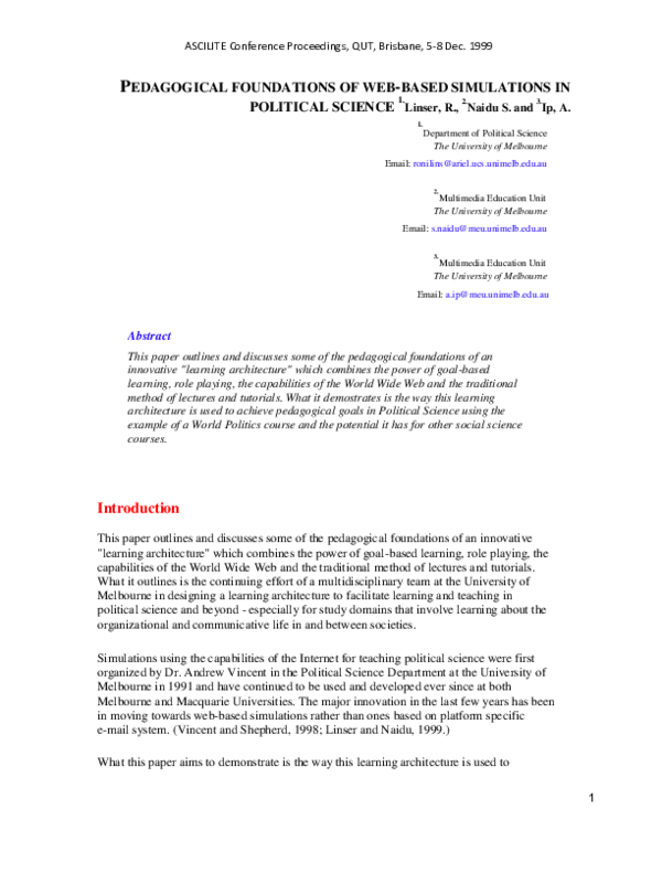 (PDF) PEDAGOGICAL FOUNDATIONS OF WEB-BASED SIMULATIONS IN POLITICAL SCIENCE