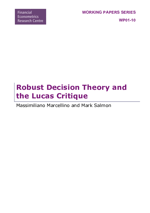 (PDF) Robust Decision Theory and the Lucas Critique