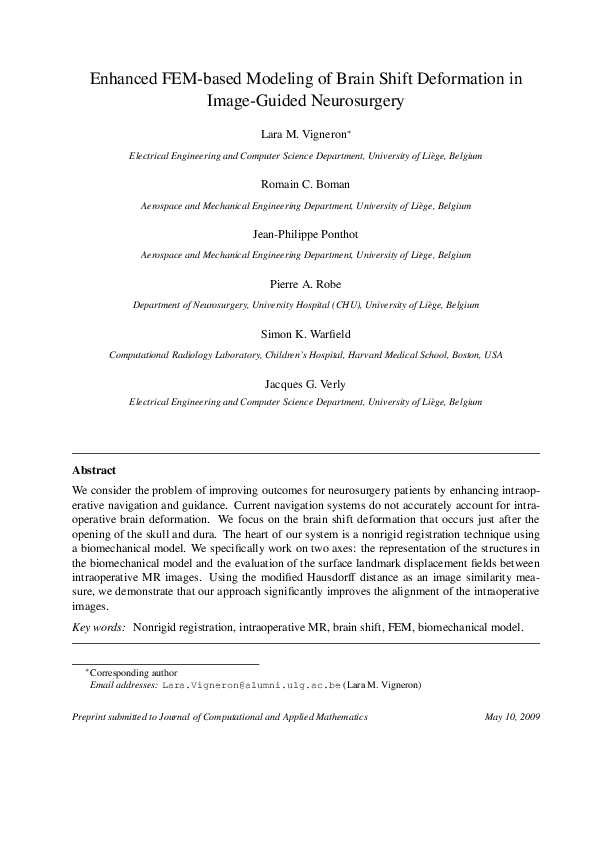 (PDF) Enhanced FEM-based modeling of brain shift deformation in Image-Guided Neurosurgery
