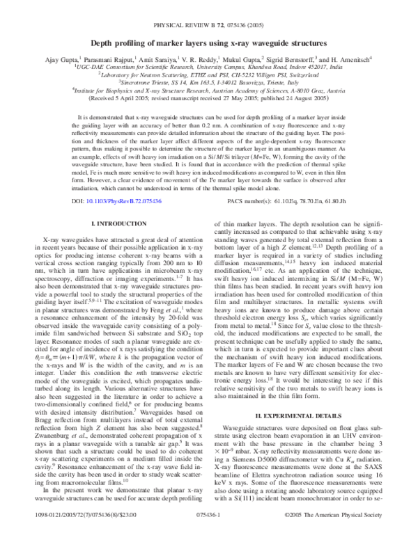 (PDF) Depth profiling of marker layers using x-ray waveguide structures