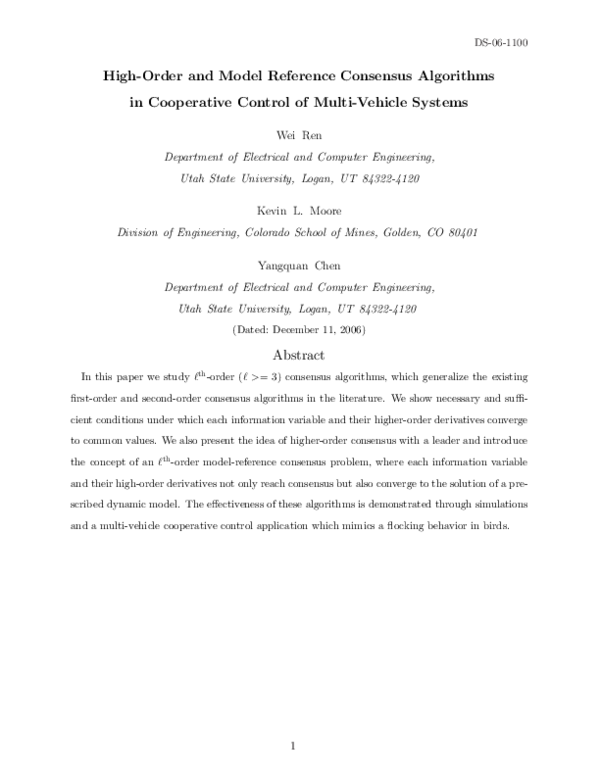 Pdf High Order And Model Reference Consensus Algorithms In