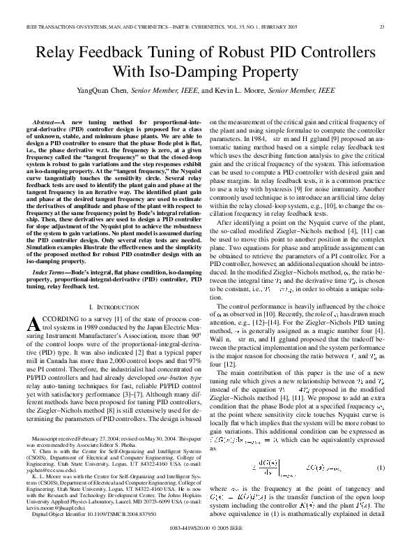 (PDF) Relay feedback tuning of robust PID controllers with iso-damping property