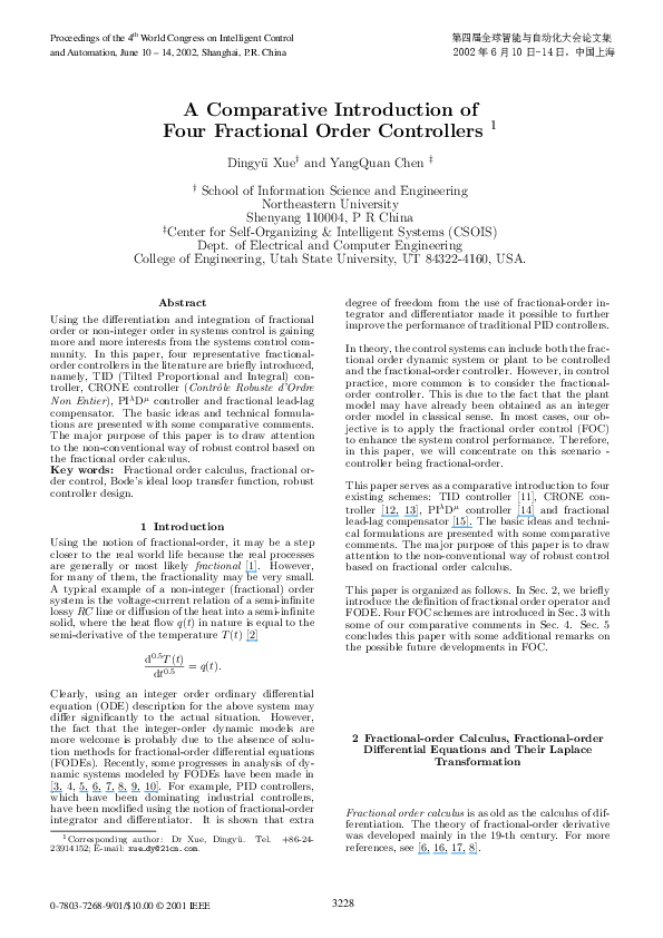 Pdf A Comparative Introduction Of Four Fractional Order Controllers