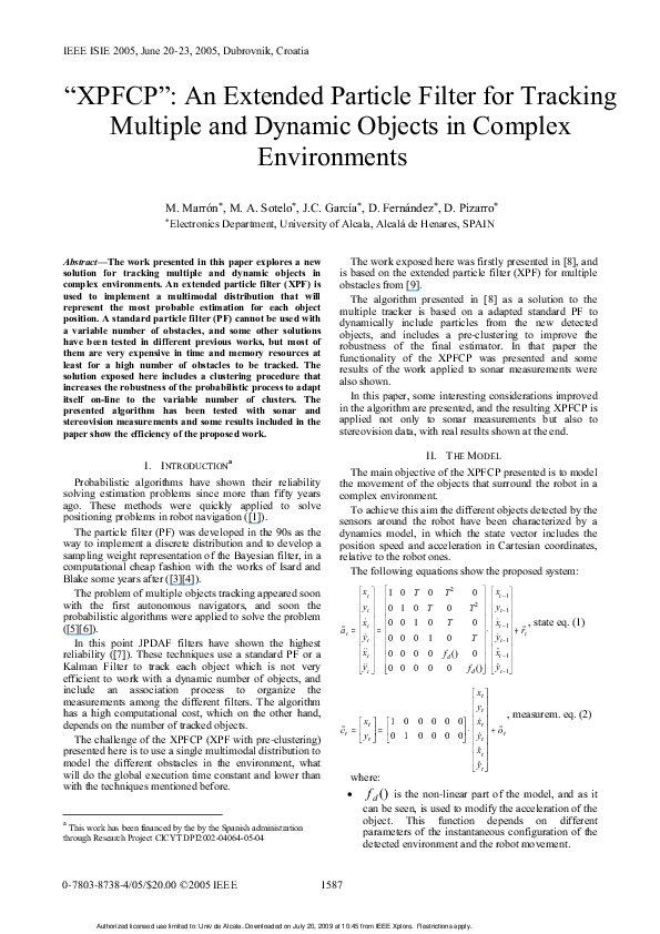 Pdf Xpfcp An Extended Particle Filter For Tracking Multiple And Dynamic Objects In Complex