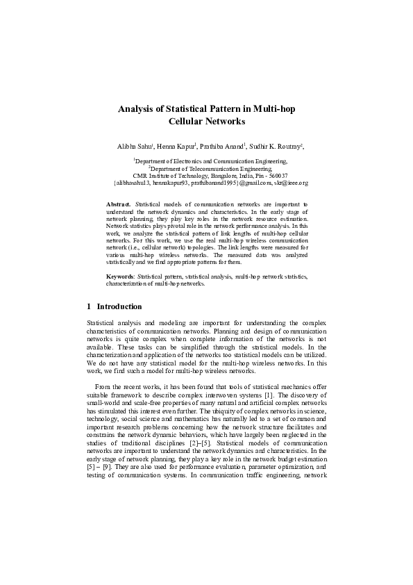 (PDF) Analysis of Statistical Pattern in Multi-hop Cellular Networks