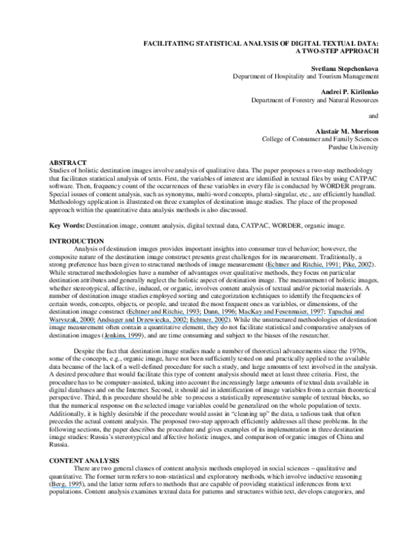 (PDF) Facilitating Statistical Analysis of Digital Textual Data: A Two-Step Approach