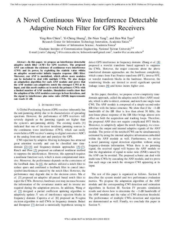 (PDF) A Novel Continuous Wave Interference Detectable Adaptive Notch ...
