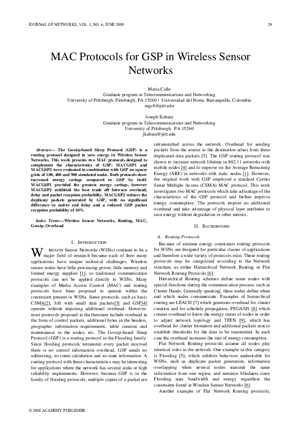 Pdf Mac Protocols For Gsp In Wireless Sensor Networks