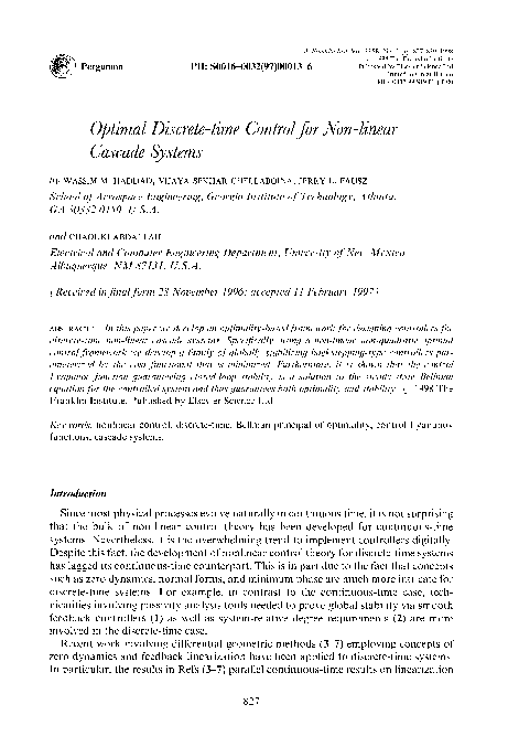 (PDF) Optimal discrete-time control for non-linear cascade systems