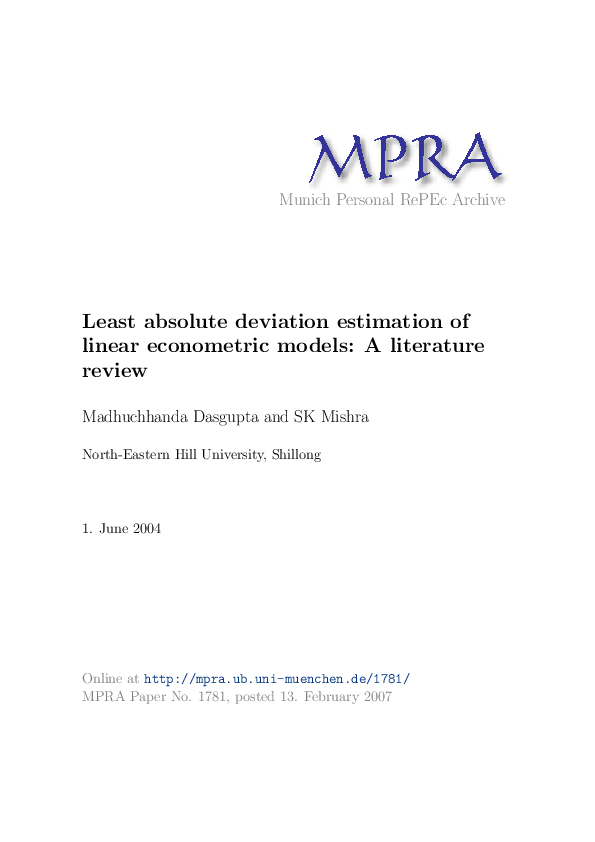 Pdf Least Absolute Deviation Estimation Of Linear Econometric Models