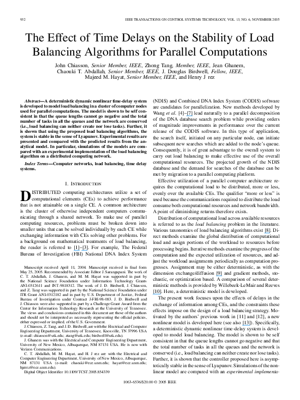(PDF) The effect of time delays on the stability of load balancing algorithms for parallel ...