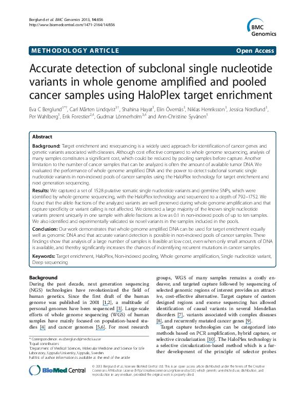 Pdf Accurate Detection Of Subclonal Single Nucleotide Variants In