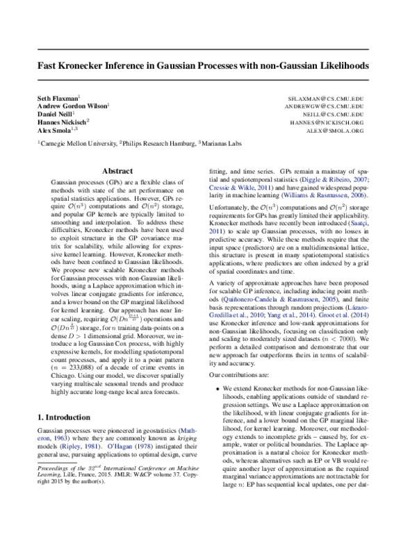 (PDF) Fast Kronecker Inference in Gaussian Processes with non-Gaussian Likelihoods Hannes Nickisch 2