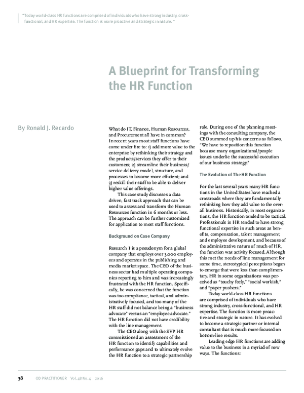(PDF) a blueprint for transforming the HR function