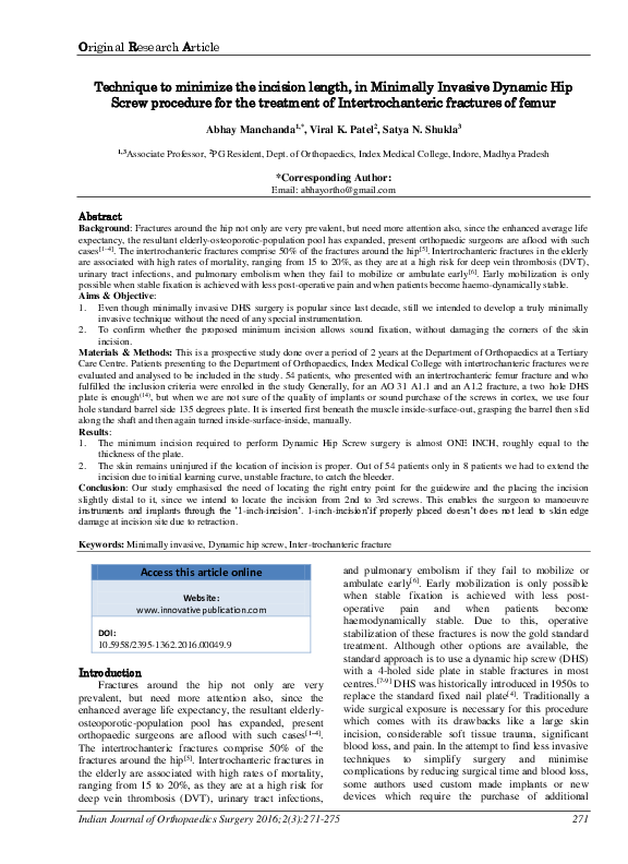 (PDF) Technique to minimize the incision length, in Minimally Invasive ...