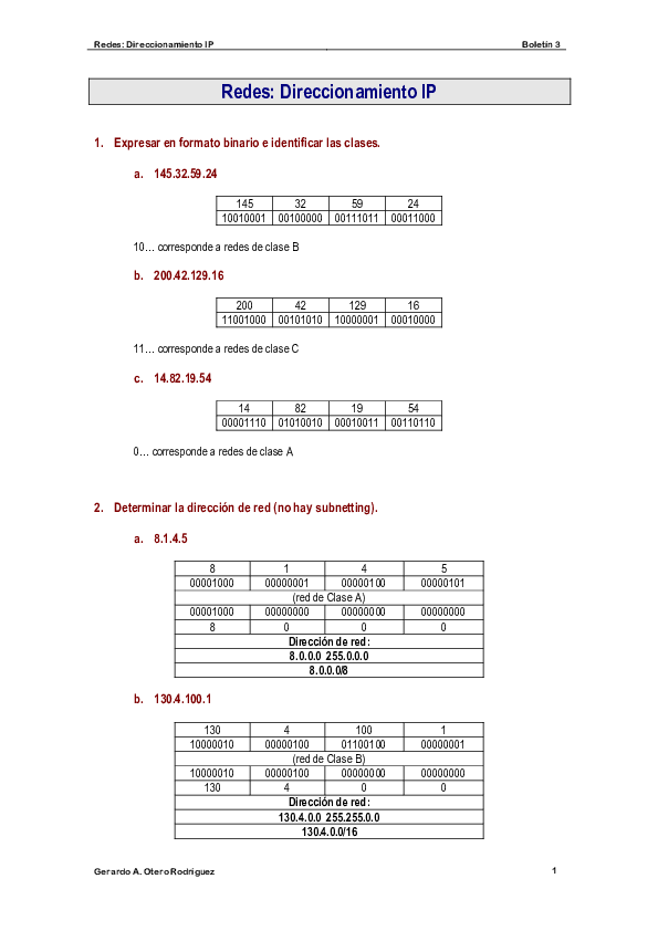 (PDF) Redes: Direccionamiento IP Boletín 3 Redes: Direccionamiento IP