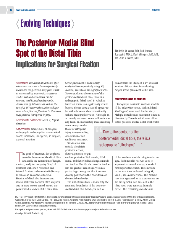 (PDF) The Posterior Medial Blind Spot of the Distal Tibia: Implications ...