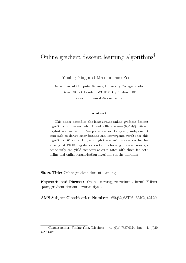 (PDF) Online Gradient Descent Learning Algorithms