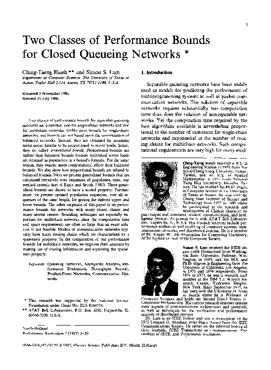 Pdf Two Classes Of Performance Bounds For Closed Queueing Networks