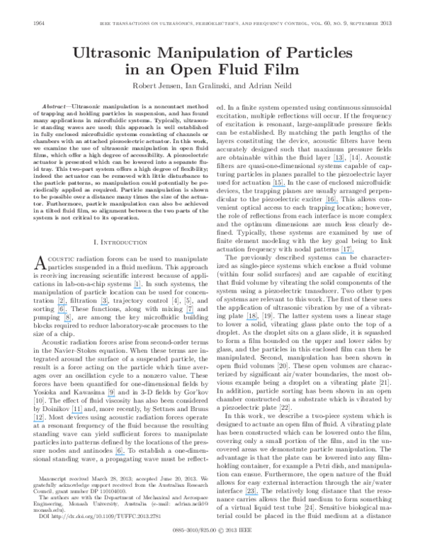 (PDF) Ultrasonic manipulation of particles in an open fluid film