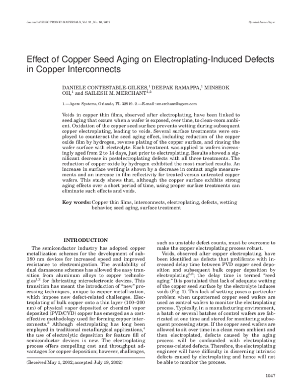 (PDF) Effect of copper seed aging on electroplating-induced defects in ...