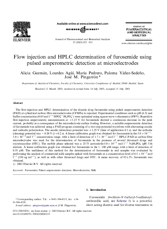Pdf Flow Injection And Hplc Determination Of Furosemide Using Pulsed Amperometric Detection At