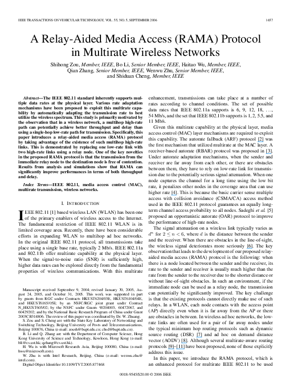 (PDF) A Relay-Aided Media Access (RAMA) Protocol in Multirate Wireless ...