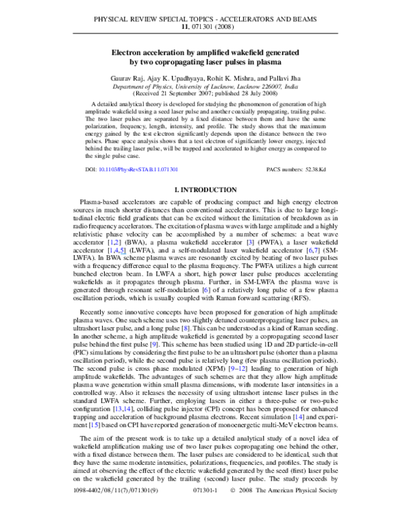 (PDF) Electron acceleration by amplified wakefield generated by two copropagating laser pulses ...