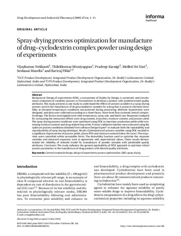 (PDF) Spray-drying process optimization for manufacture of drug ...