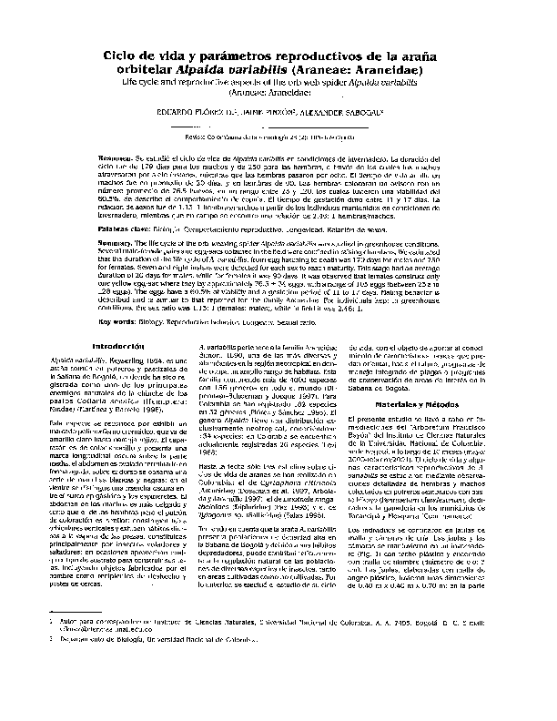 (PDF) Ciclo de vida y parámetros reproductivos de la araña Alpaida ...