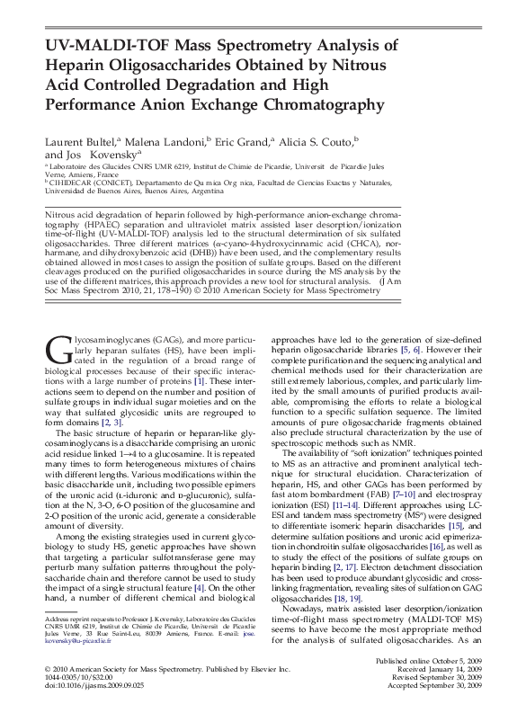 (PDF) UV-MALDI-TOF mass spectrometry analysis of heparin ...