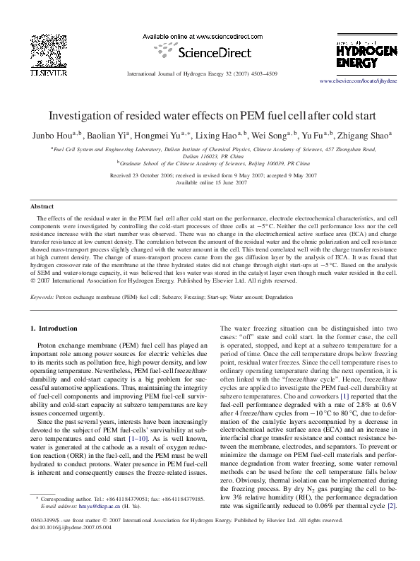 (PDF) Investigation of resided water effects on PEM fuel cell after ...