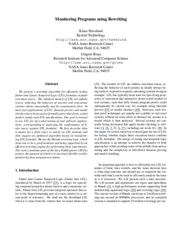 (PDF) Efficient parametric runtime verification with deterministic ...
