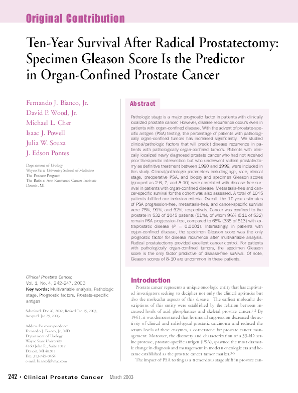 (PDF) Ten-Year Survival After Radical Prostatectomy: Specimen Gleason ...
