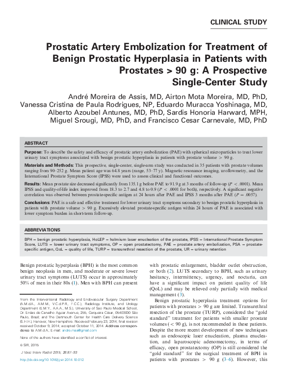 (PDF) Prostatic Arterial Embolization versus Transurethral Resection of the Prostate for Benign ...